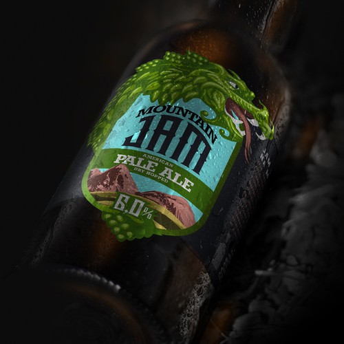 Create a beer label, psychedelic, minimalist that remind mountains ...