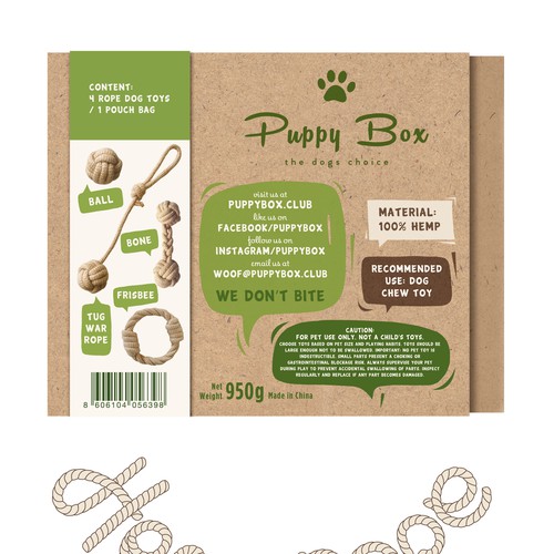Hemp Rope dog toys packaging design | Product packaging contest