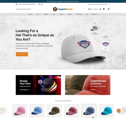 Designs | Custom Hats eCommerce Store Targeted to B2B | Web page design ...