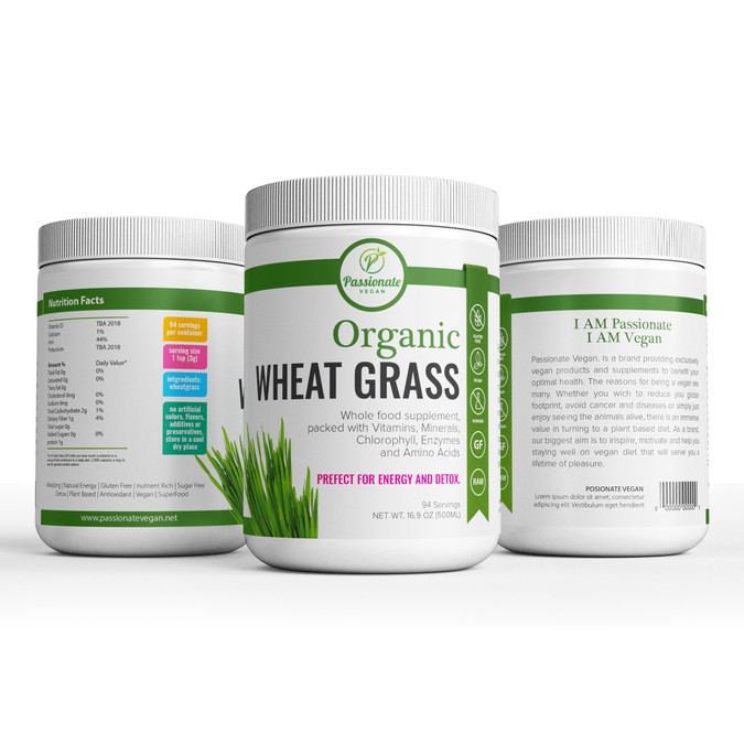I need a label design for "Organic Wheatgrass Powder" Supplement ...