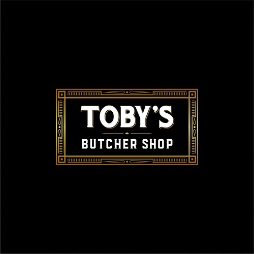 Create a bold vintage gold frame logo for Toby's Butcher Shop ...