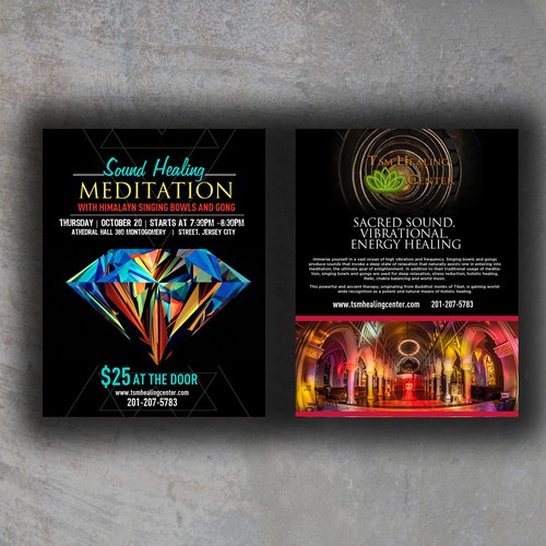 Design an event flyer for group sound meditation with Himalayan singing ...