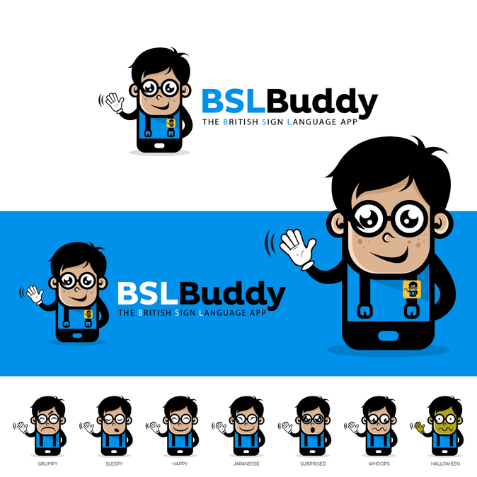 Create a clean and youthful logo for BSL Buddy, a sign language mobile ...
