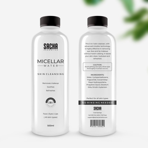 Designs | Sacha Micellar Water bottle 500ml | Product label contest