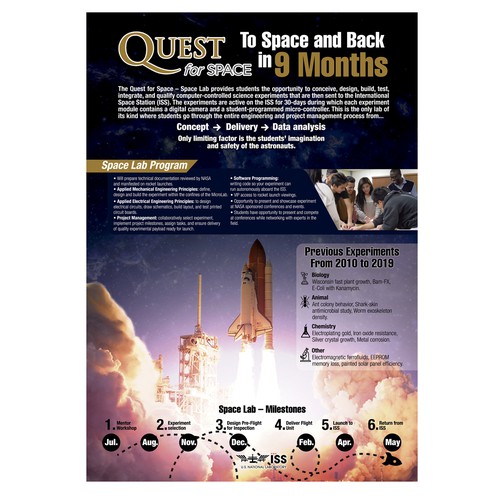 Quest for Space - One Pager design. Students can run experiments in ...