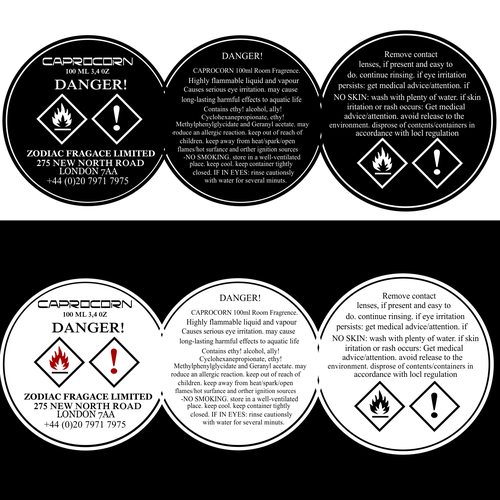 ZODIAC ROOM FRAGRANCE COLLECTION REQUIRES HAZARD / CLP WARNING LABELS ...