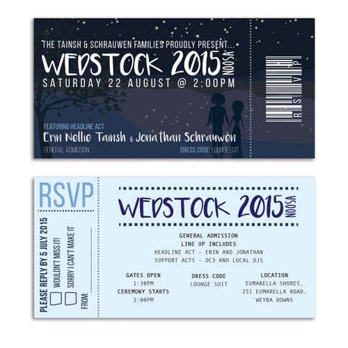 Designs | Create a ticket styled invite and info card for Wedstock 2015 ...
