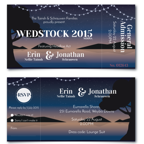 Designs | Create a ticket styled invite and info card for Wedstock 2015 ...