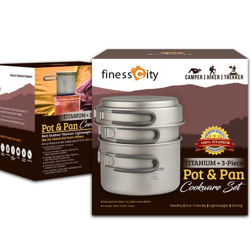 Create a Packaging Box Design for finessCity Titanium Cookware Pot ...