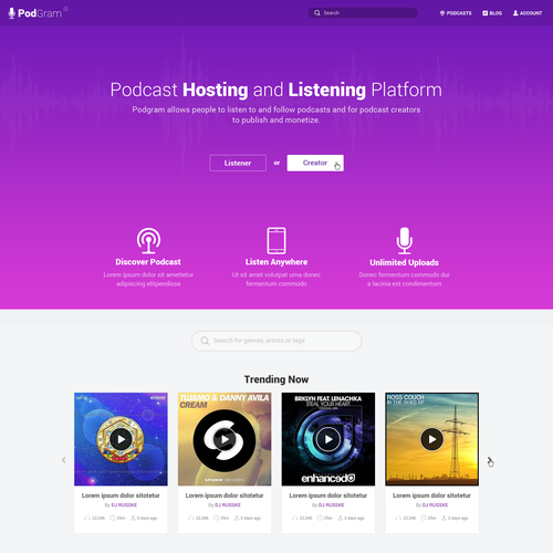 Design a Podcast Publishing/Listening Site | Web page design contest
