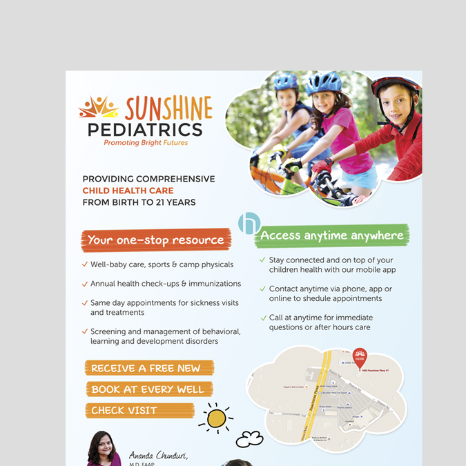 Create a kids friendly flyer for Sunshine Pediatrics | Postcard, flyer ...