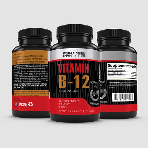 Have fun designing a unique and modern Vitamin B-12 Supplement label ...