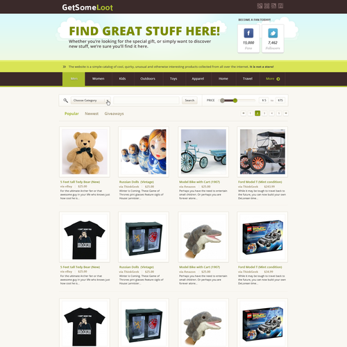 Friendly, New Product Listing Site | Web page design contest
