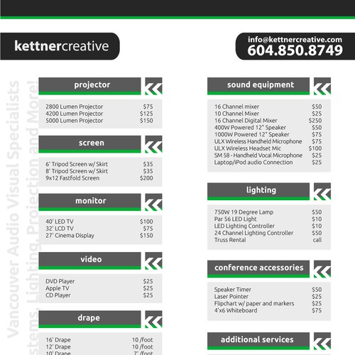 Price List for Audio/Visual Company | Stationery contest