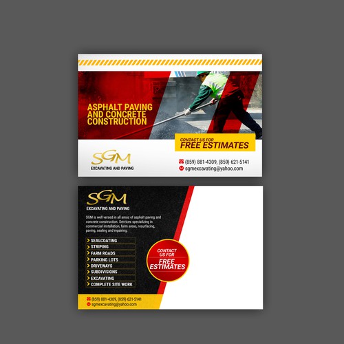 Eye catching post card advertising ASPHALT paving (Farms, driveways ...