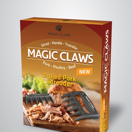 Box design for "Magic Claws" brand meat shredding claws | Product ...