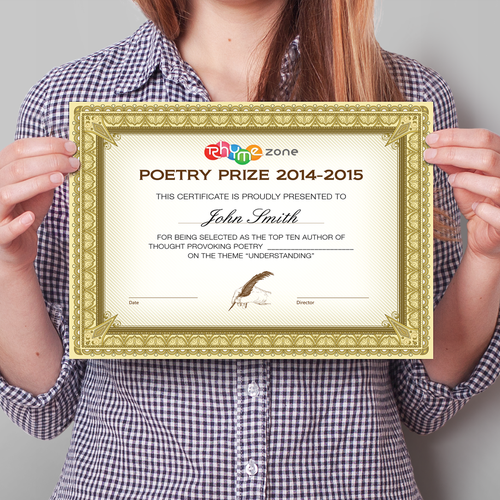 Create a beautiful award certificate for the RhymeZone Poetry Prize ...