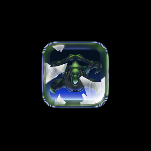 App icon that is crips, clear and bright. Alien ship smashing through ...