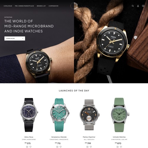 Designs | Refonte Home page pour la plateforme de montres Extropian ...