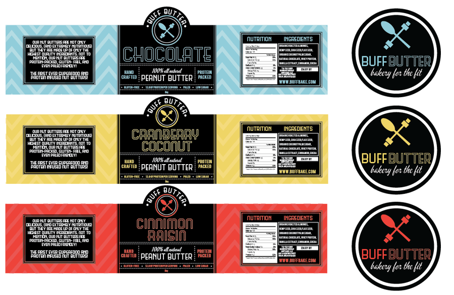 Design cool Buff Butter labels for our protein packed nut butters ...