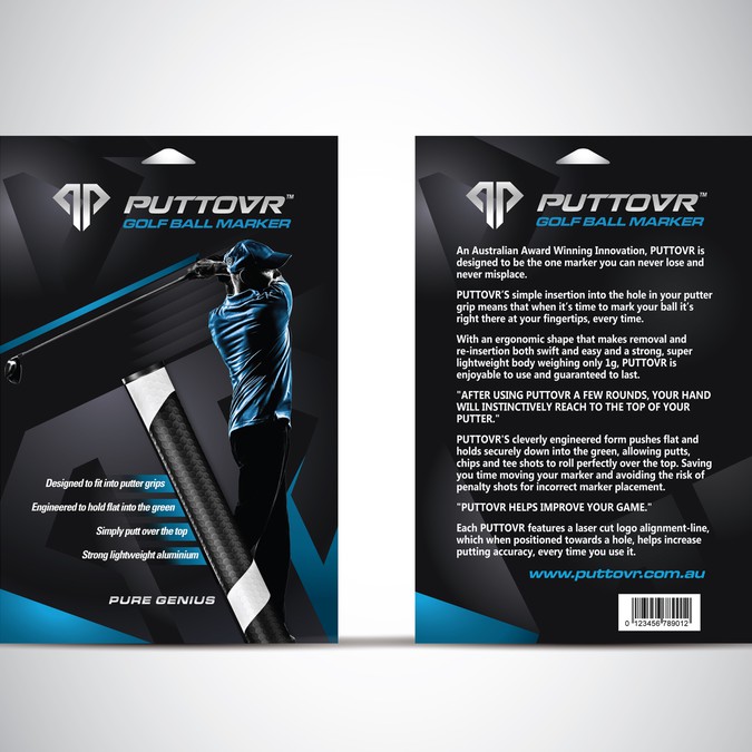 design an elite packaging card for innovative PUTTOVR golf ball marker ...