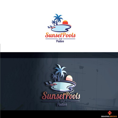 Sunset, Palm Tree & Pool logo for swimming pool construction | Logo ...
