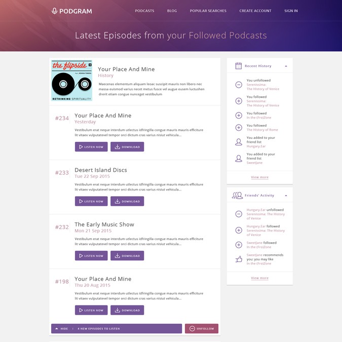 Design a Podcast Publishing/Listening Site | Web page design contest
