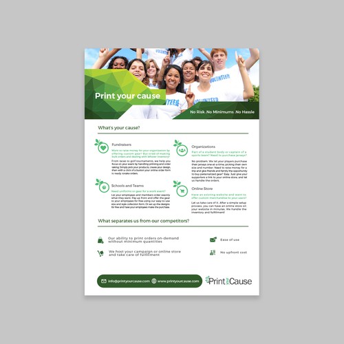 Design a one-page sales sheet for an exciting custom printing startup ...