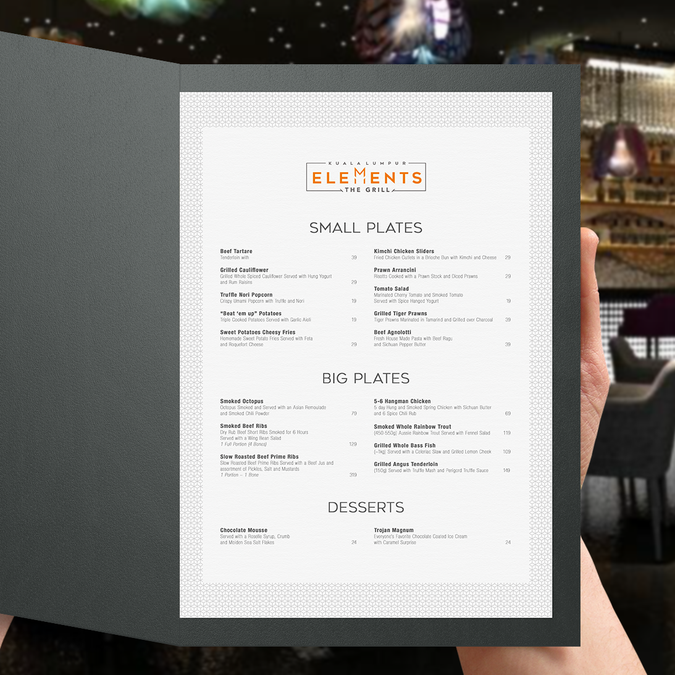 Menu for Michelin Star Chef Restaurant. | Menu contest