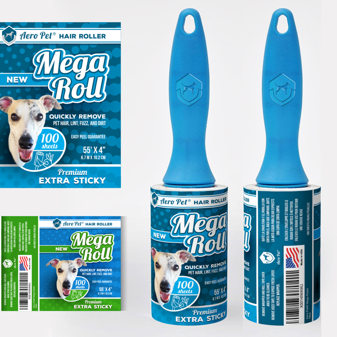 Create a professional yet playful lint roller label for Aero Pet ...