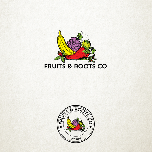 Create a contemporary logo for Fruits & Roots Co that captures fruit ...