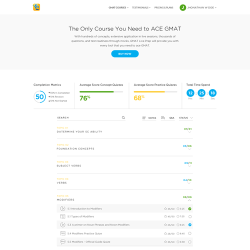 Course page interaction design | Web page design contest