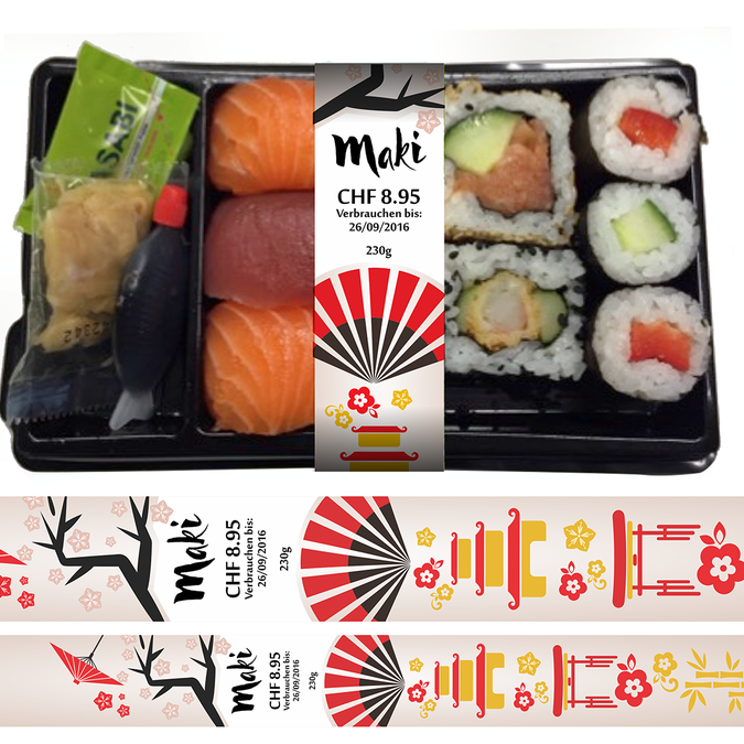 Create a packaging sleeve for sushi, sold to large retailers | Product ...