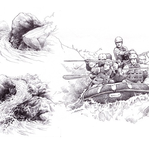 Create a line drawing of a river rafting scene | Andere Kunst oder ...