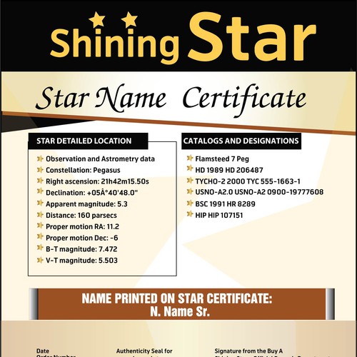 Star Naming Certificate & Logo Design | Postcard, flyer or print contest