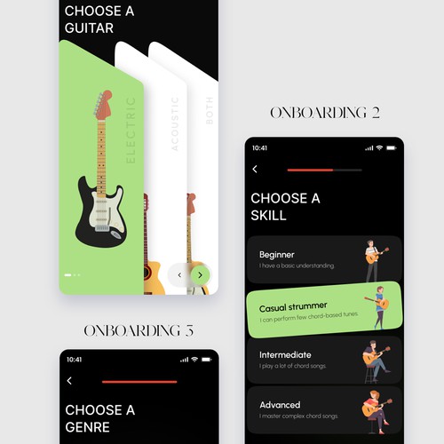 Designs | 3 onboarding screens for guitar training app | App design contest