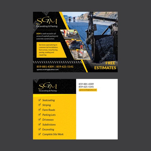 Eye catching post card advertising ASPHALT paving (Farms, driveways ...