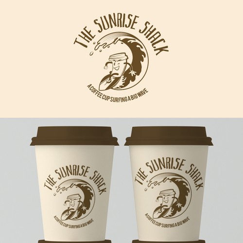 The Sunrise Shack, A Hawaii based logo, A Coffee Cup surfing a Big Wave ...