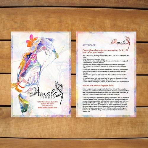 Designs | Create an aftercare card for Amala Studio | Postcard, flyer ...