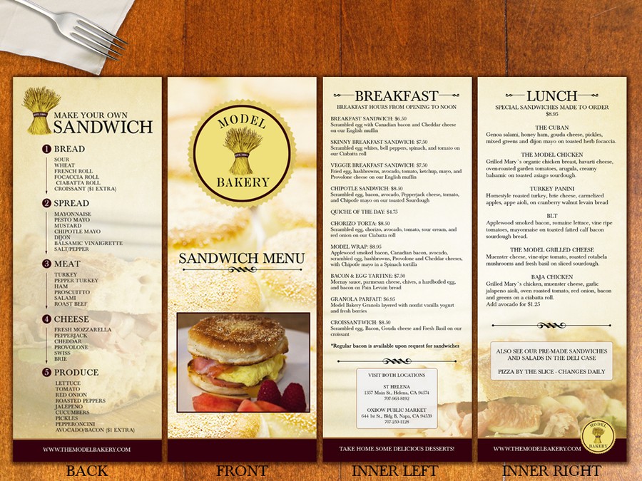 Model Bakery Sandwich Menu | Postcard, flyer or print contest