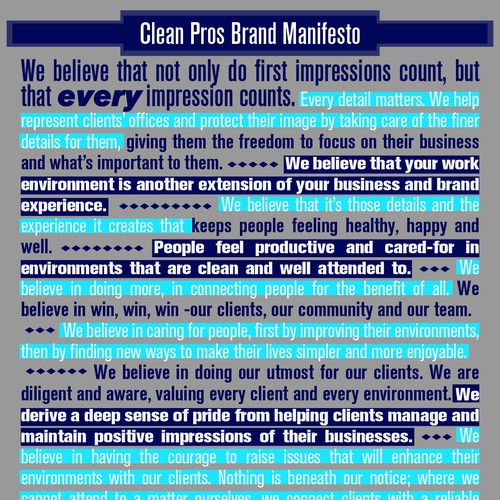 Create an inspiring visual representation of my clients brand manifesto ...