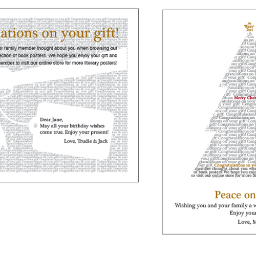 Design a gift note template for our literary poster company ...