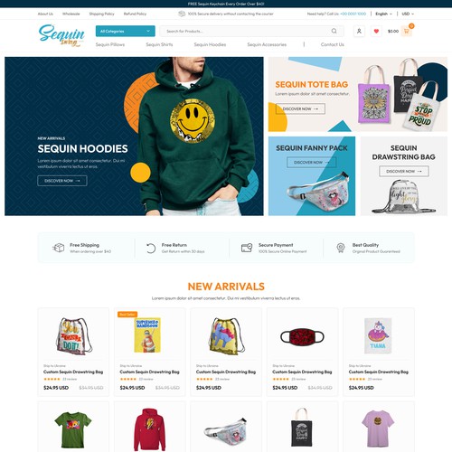 Designs | Custom Reversible Sequin Swag eCommerce Store | Web page ...