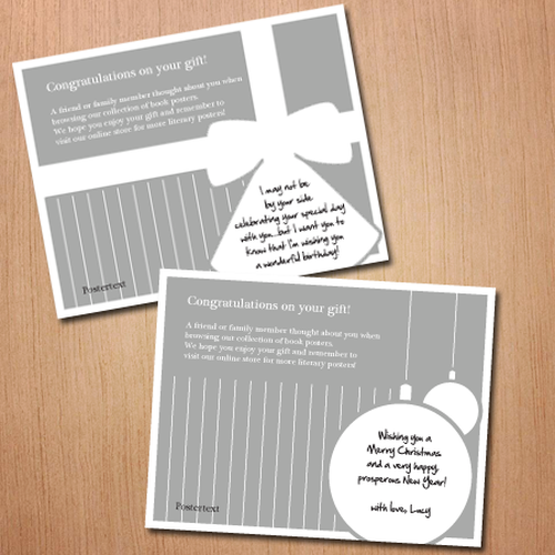 Design a gift note template for our literary poster company ...
