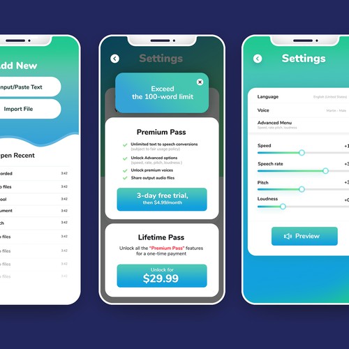 Design a simple and clean UI for a Text to Speech app | App design contest