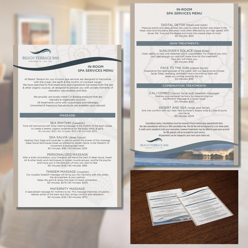 San Diego Beach Hotel: In-Room Spa Menu | Menu contest