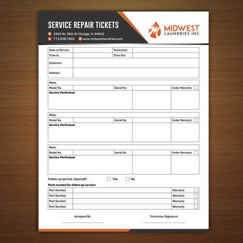 8.5" x 11" service repair ticket | Postcard, flyer or print contest ...