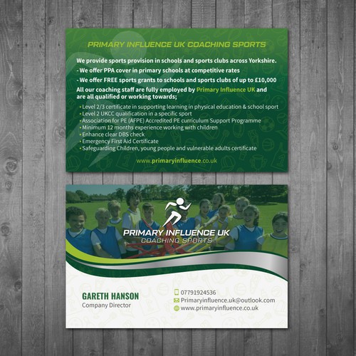 Design business card that relates to Sports coaching "Primary Influence ...