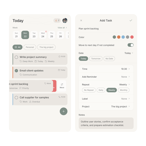 Designs | Task management and To Do app | App design contest