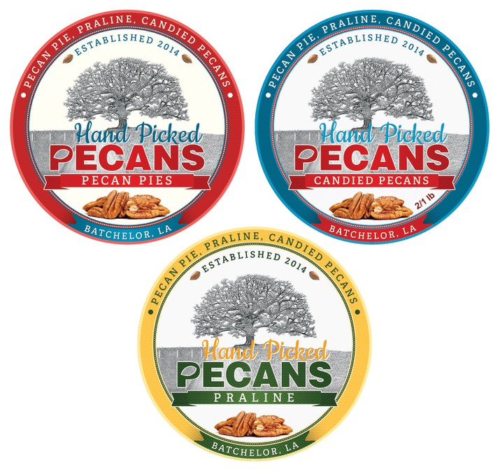 Create a classic and fun label for packaged pecan candy and pies ...